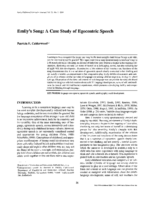 (PDF) Emily's Song: A Case Study of Egocentric Speech
