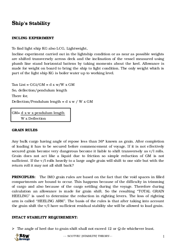 (DOC) Ship's Stability INCLING EXPERIMENT