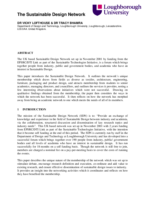 (PDF) The Sustainable Design Network