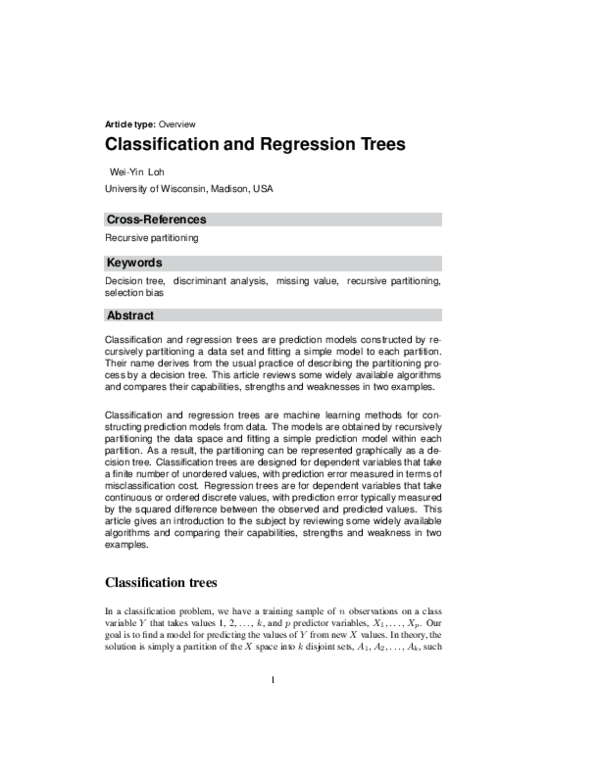 Pdf Classification And Regression Trees