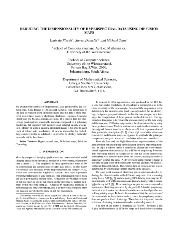(PDF) Reducing the Dimensionality of Hyperspectral Data using Diffusion Maps