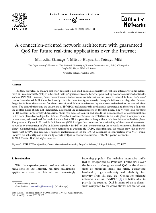 Pdf A Connection Oriented Network Architecture With Guaranteed Qos For Future Real Time