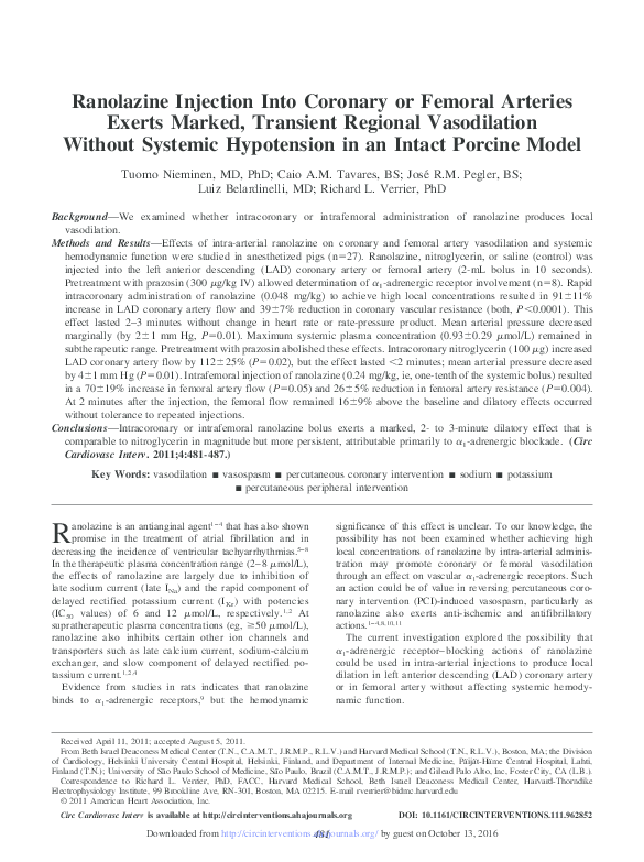 (PDF) Ranolazine injection into coronary or femoral arteries exerts ...