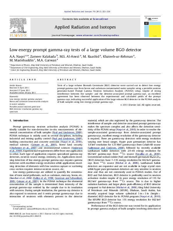 (PDF) BGO Detector Tests for Low Energy Gamma Rays