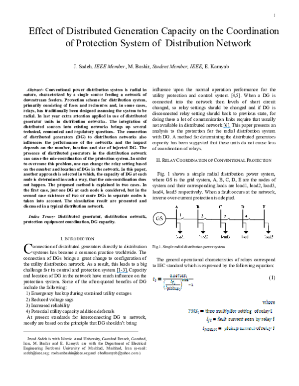 Pdf Effect Of Distributed Generation Capacity On The Coordination Of