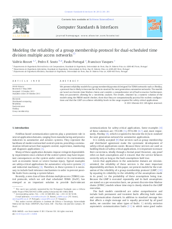 (PDF) Modeling the reliability of a group membership protocol for dual-scheduled time division ...