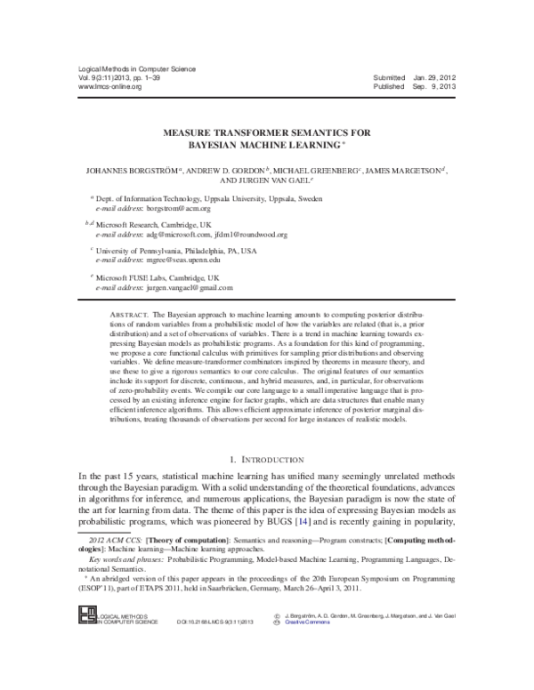 (PDF) Measure Transformer Semantics for Bayesian Machine Learning