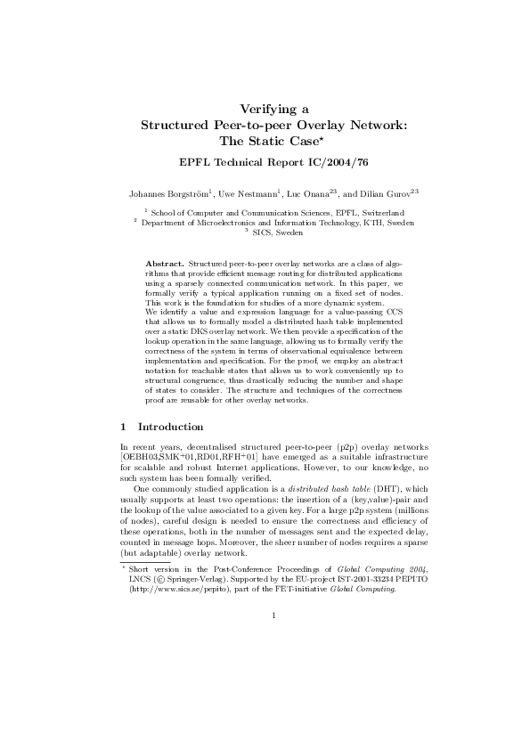 (PDF) Verifying a Structured Peer-to-peer Overlay Network: The Static Case