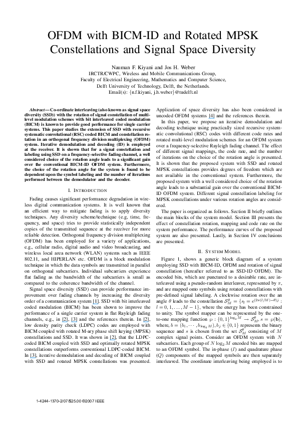 (PDF) OFDM with BICM-ID and Rotated MPSK Constellations and Signal Space Diversity