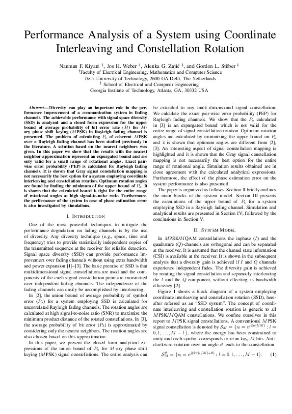 Pdf Performance Analysis Of A Partially Coherent System Using