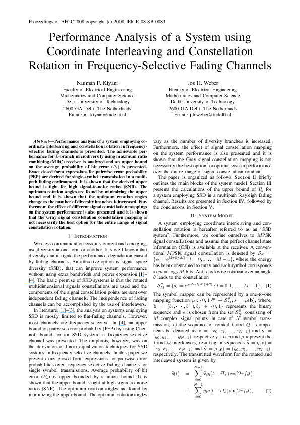Pdf Performance Analysis Of A System Using Coordinate Interleaving And Constellation Rotation
