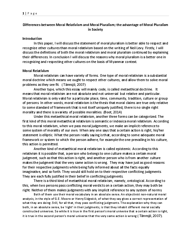(PDF) Differences between Moral Relativism and Moral Pluralism: the ...