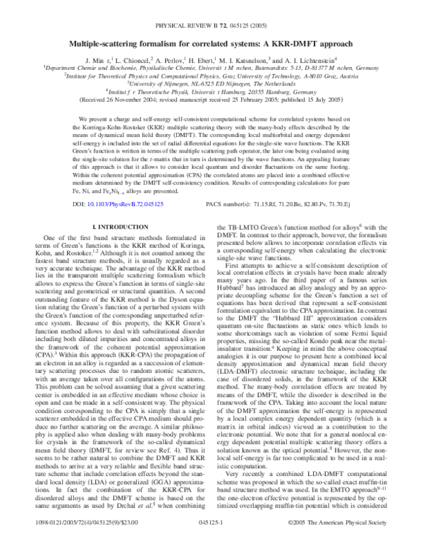 (PDF) Multiple-scattering formalism for correlated systems: A KKR-DMFT approach
