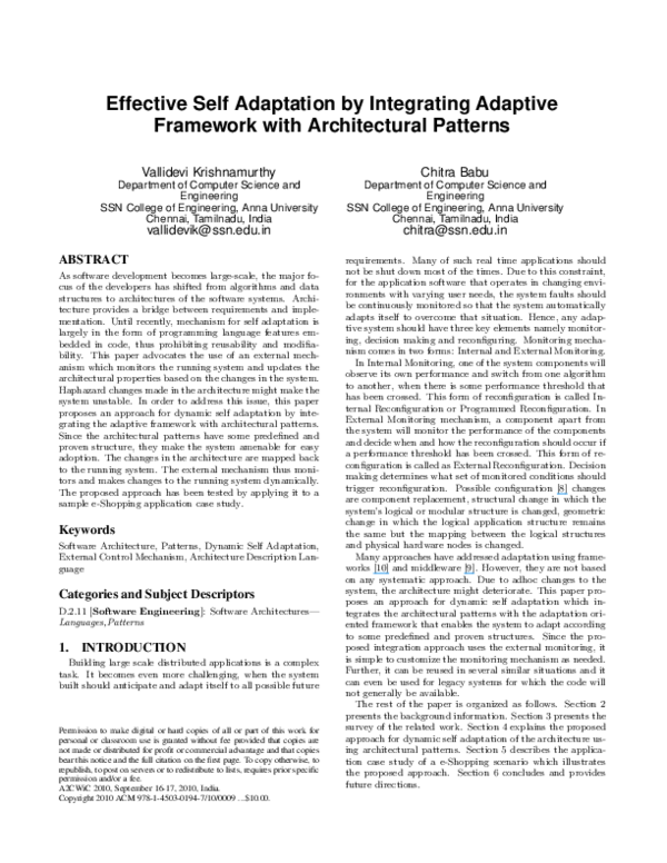 Pdf Effective Self Adaptation By Integrating Adaptive Framework With Architectural Patterns