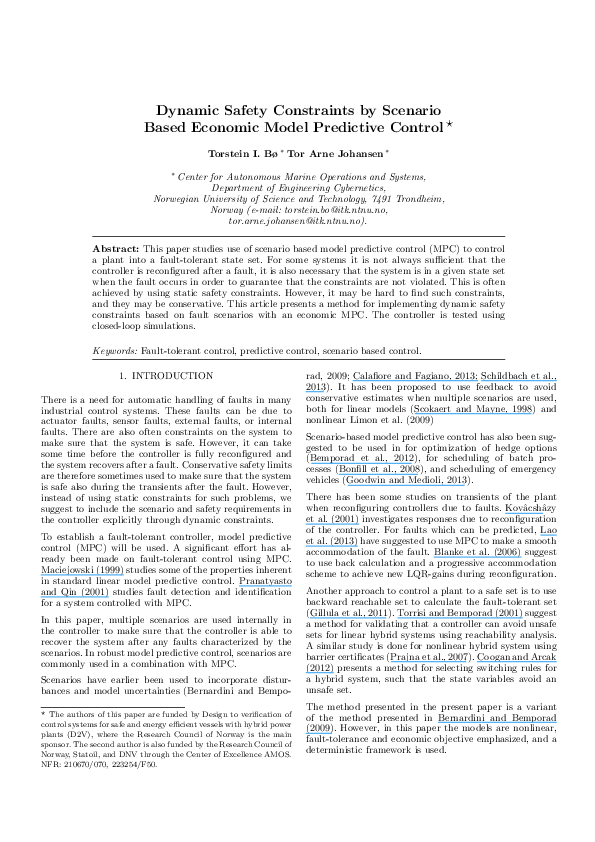(PDF) Dynamic Safety Constraints by Scenario Based Economic Model Predictive Control