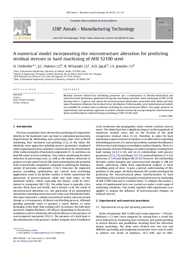 Pdf A Numerical Model Incorporating The Microstructure Alteration For Predicting Residual