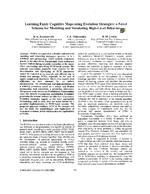 Pdf Learning Fuzzy Cognitive Maps Using Evolution Strategies A Novel Schema For Modeling And 