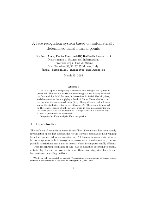 (PDF) A face recognition system based on automatically determined facial fiducial points