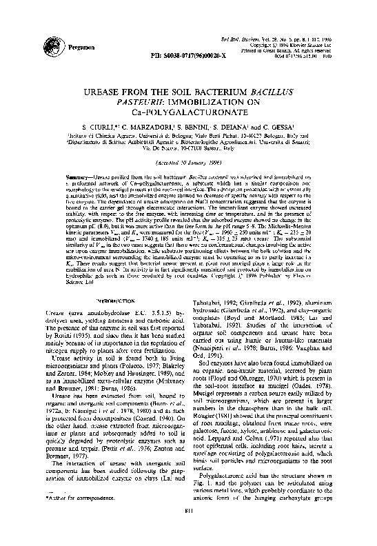 (PDF) Urease from the soil bacterium Bacillus pasteurii: Immobilization ...