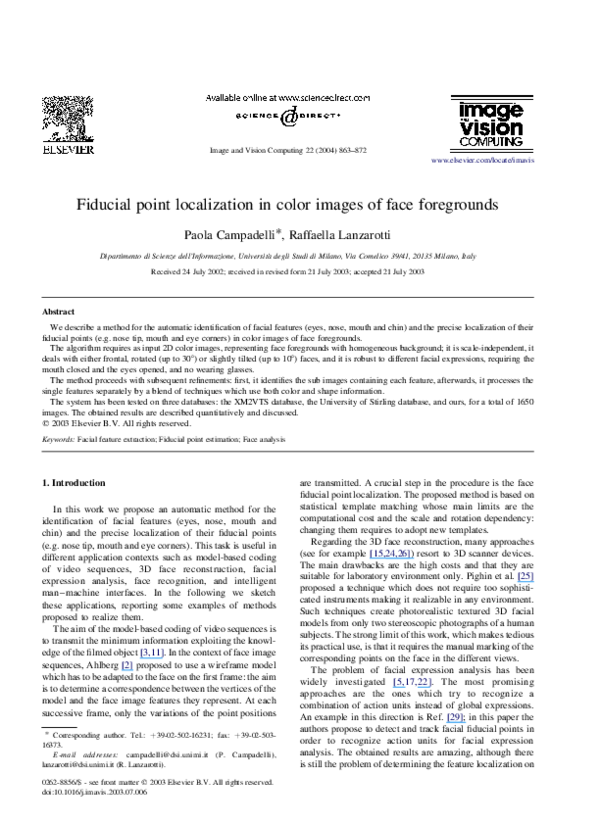 (PDF) Fiducial point localization in color images of face foregrounds