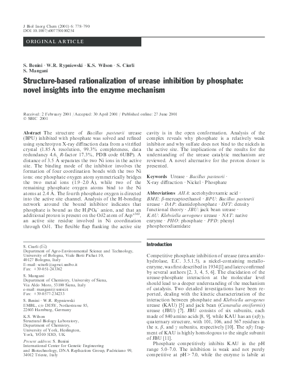 (PDF) Structure-based rationalization of urease inhibition by phosphate ...