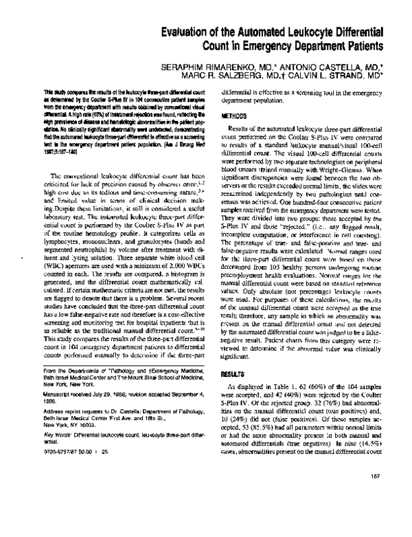 (PDF) Evaluation of the automated leukocyte differential count in ...