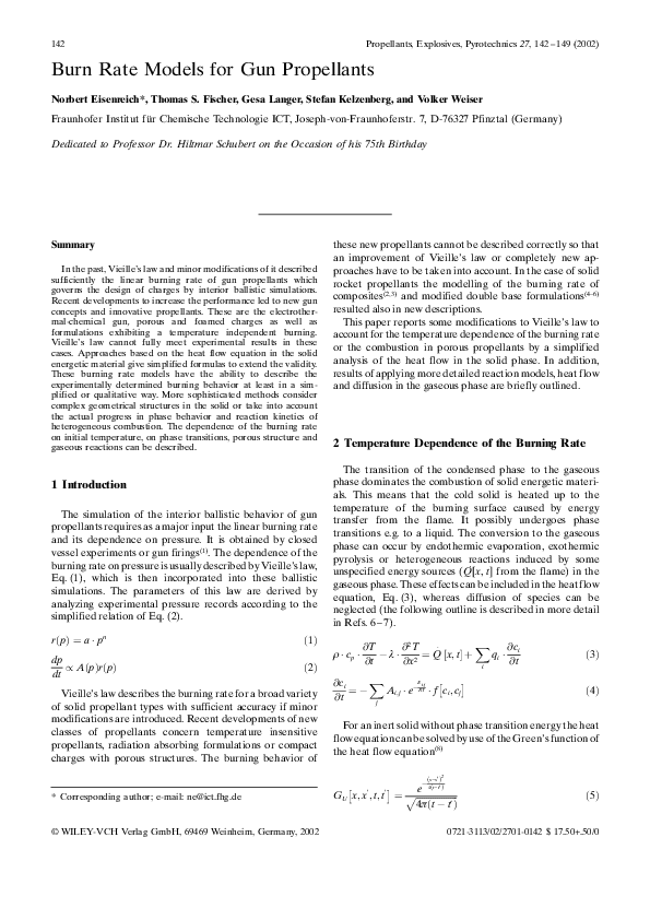 (PDF) Burn Rate Models for Gun Propellants