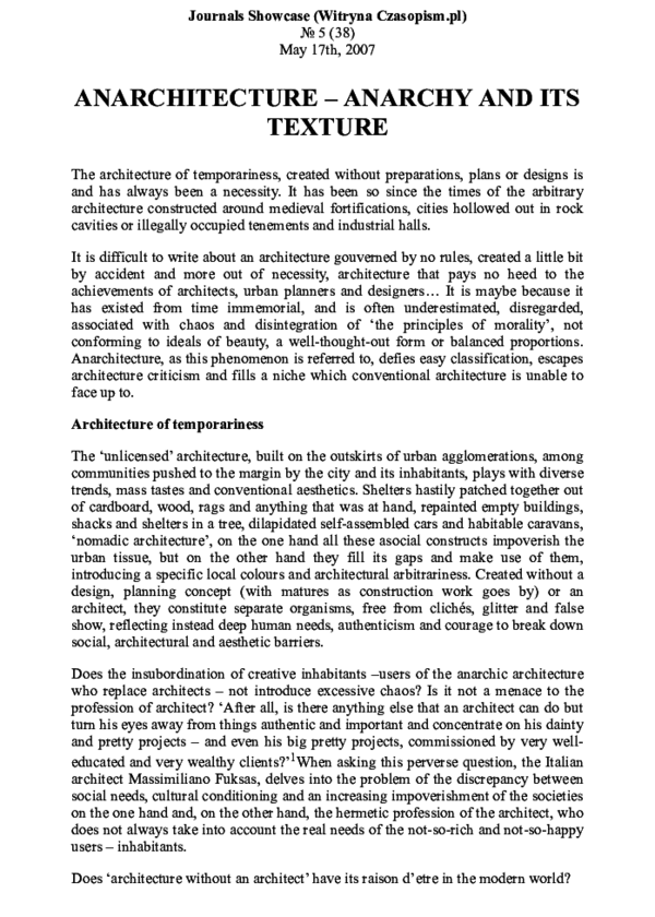 (PDF) Anarchitecture - anarchy and its texture