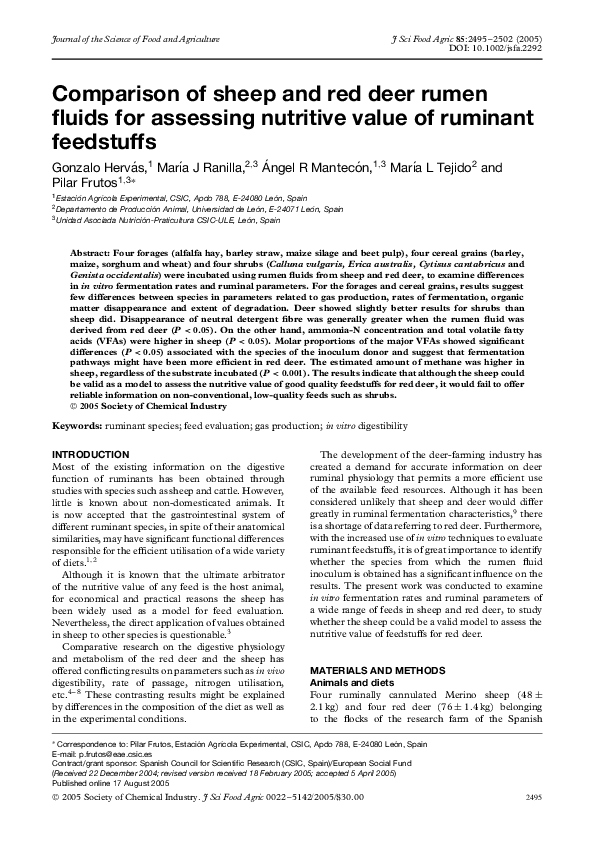 (PDF) Comparison of sheep and red deer rumen fluids for assessing ...