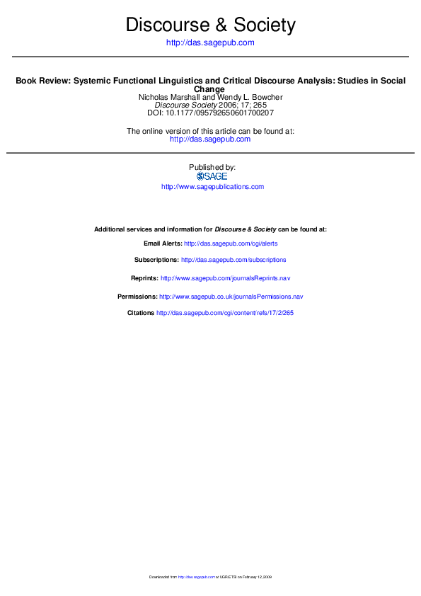 (PDF) Book Review: Systemic Functional Linguistics and Critical Discourse Analysis: Studies in ...