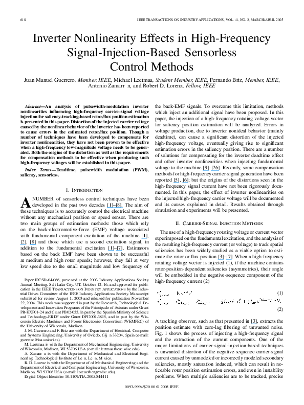 (PDF) Inverter nonlinearity effects in high-frequency signal-injection-based sensorless control ...