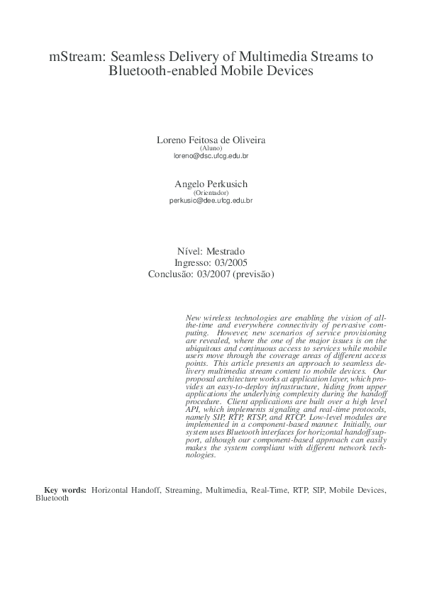 mStream: Seamless Delivery of Multimedia Streams to Bluetooth-enabled ...