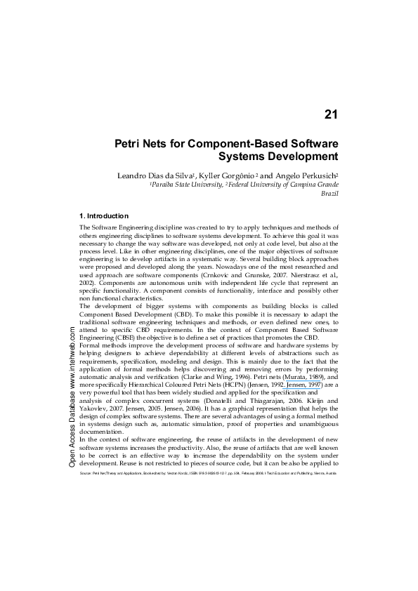 (PDF) Petri Nets for Component-Based Software Systems Development