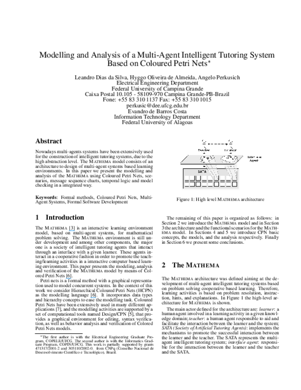 (PDF) Modelling and analysis of a multi-agent intelligent tutoring system based on coloured ...