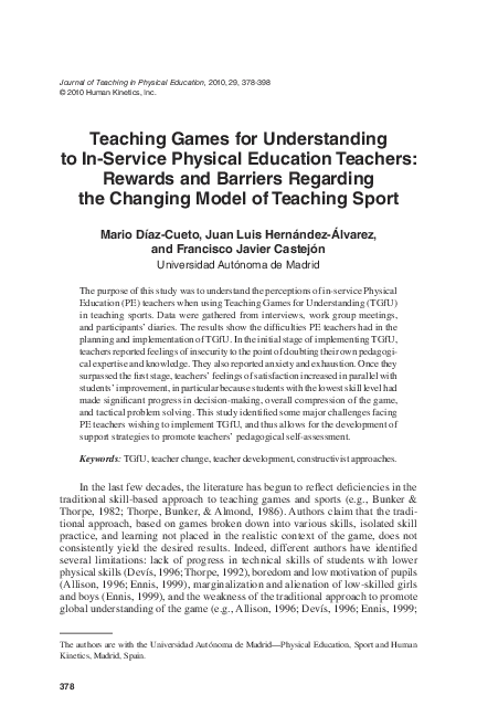 (PDF) Teaching Games for Understanding to In-Service Physical Education ...
