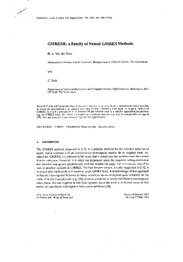 (PDF) GMRESR: a family of nested GMRES methods