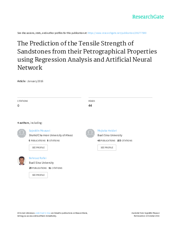 (PDF) The Prediction of the Tensile Strength of Sandstones from their Petrographical Properties ...