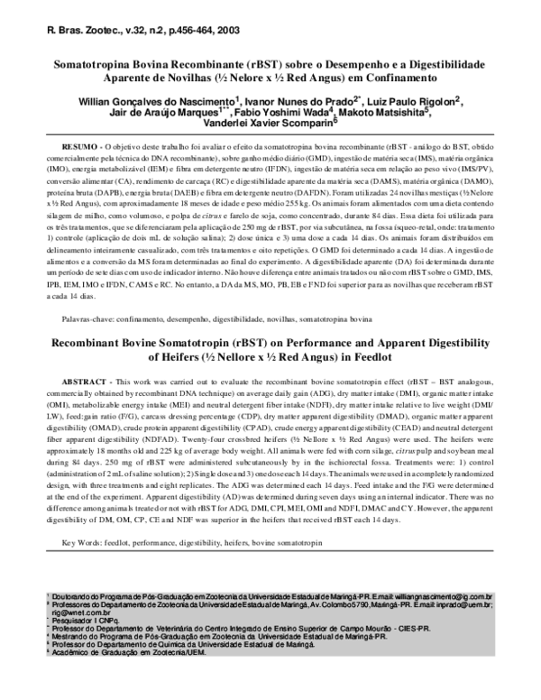 (PDF) Somatotropina bovina recombinante (rBST) sobre o desempenho e a ...