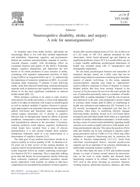 (PDF) Neurocognitive disability, stroke, and surgery: A role for ...