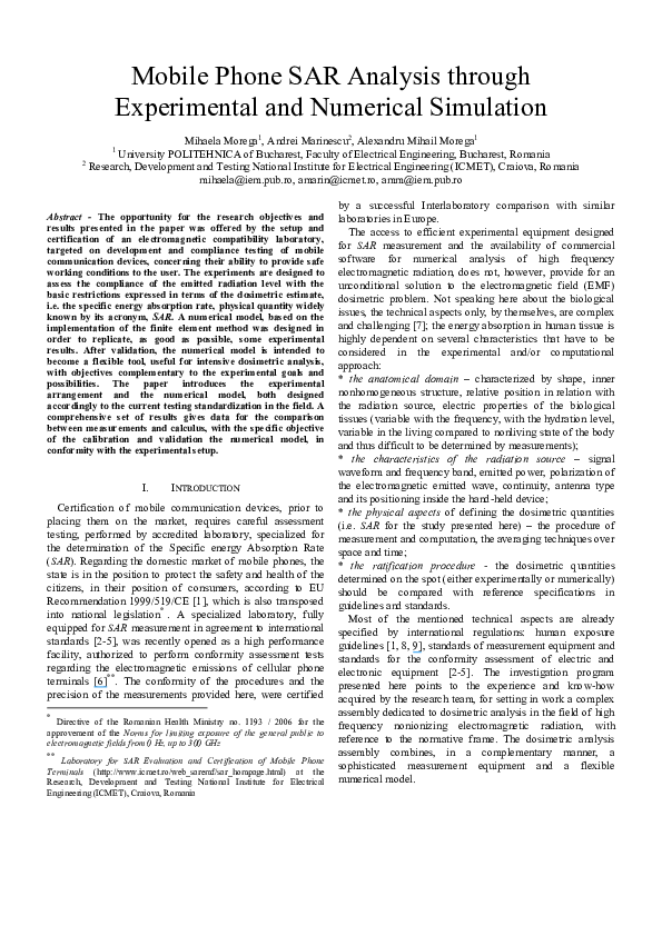 (PDF) Mobile phone SAR analysis through experimental and numerical ...