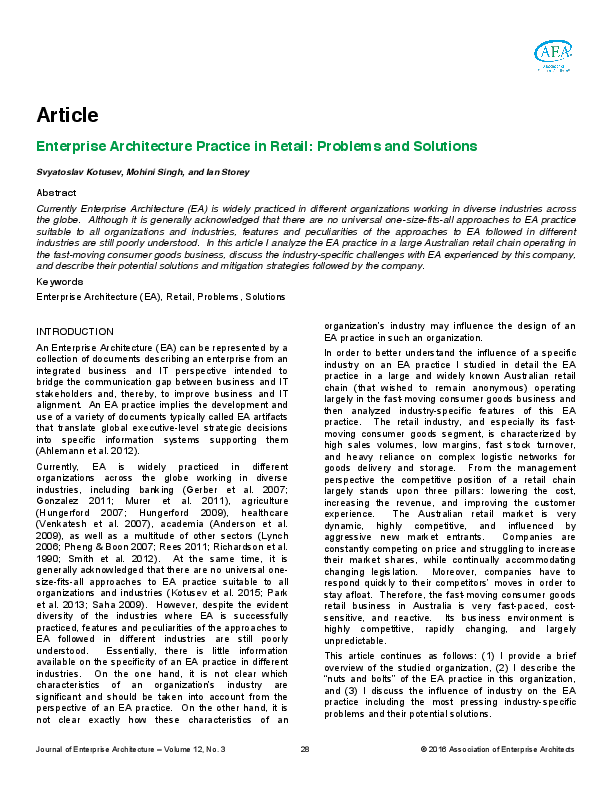 (PDF) Enterprise Architecture Practice in Retail: Problems and Solutions