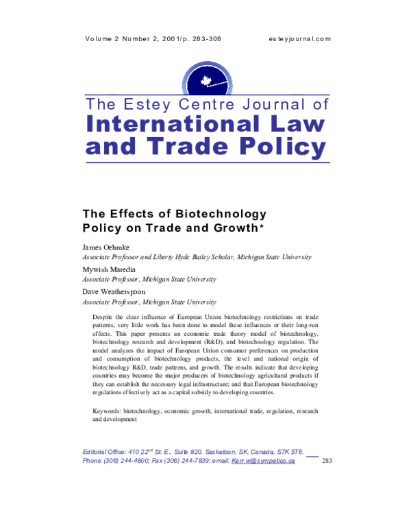 (PDF) The Effects of Biotechnology Policy on Trade and Growth ...