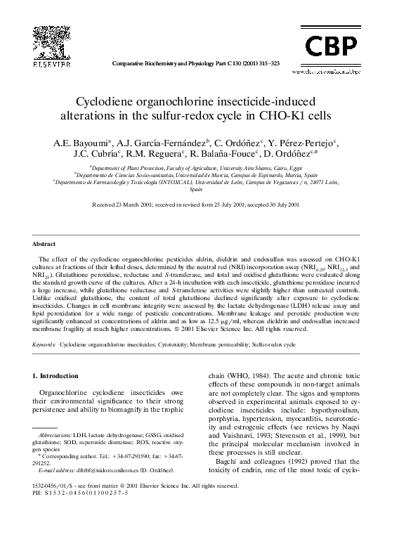(PDF) Cyclodiene organochlorine insecticide-induced alterations in the ...