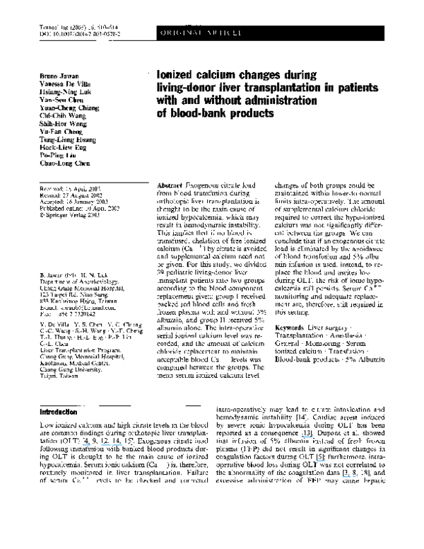 (PDF) Ionized calcium changes during living-donor liver transplantation ...
