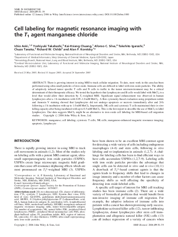 (PDF) Cell labeling for magnetic resonance imaging with theT1 agent ...