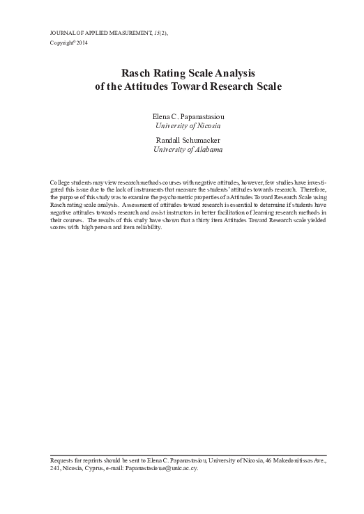 (PDF) Rasch rating scale analysis of the Attitudes Toward Research Scale