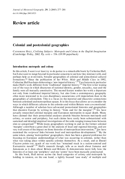 (PDF) Colonial and postcolonial geographies