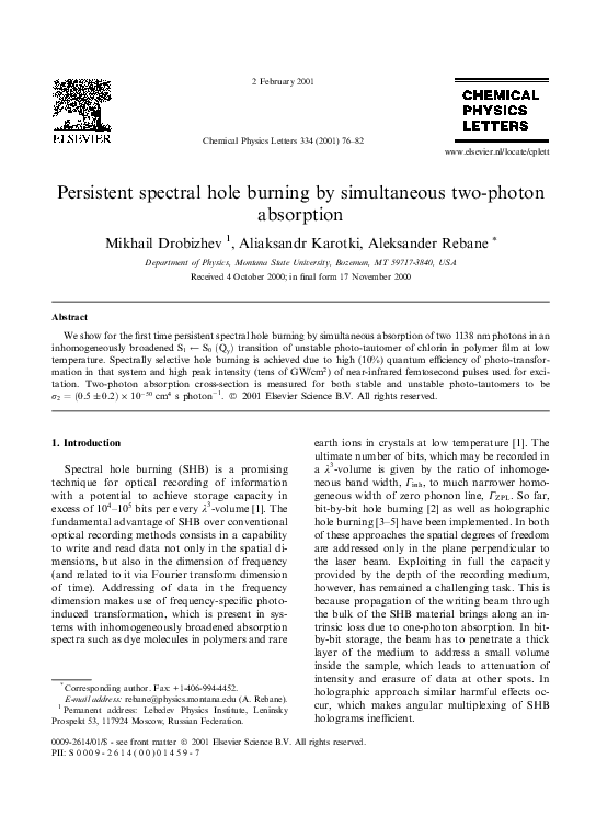 (PDF) Persistent spectral hole burning by simultaneous two-photon ...