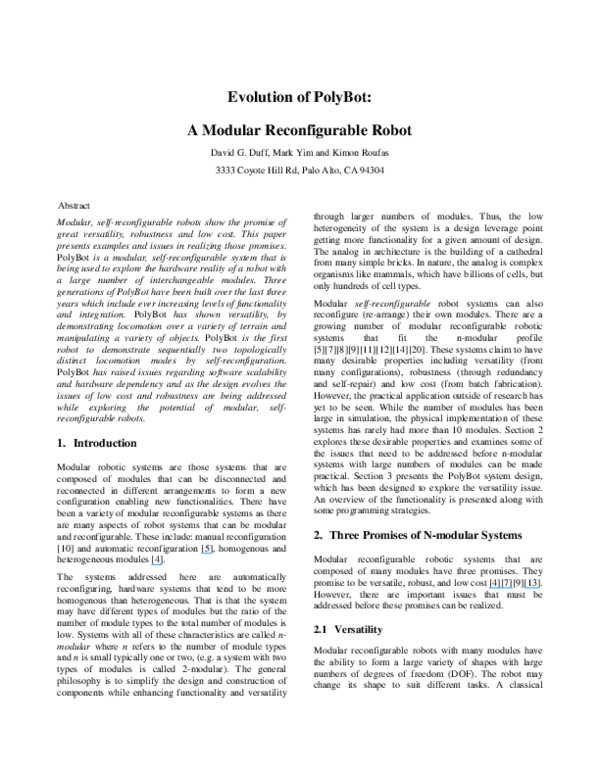 (PDF) PolyBot: a modular reconfigurable robot