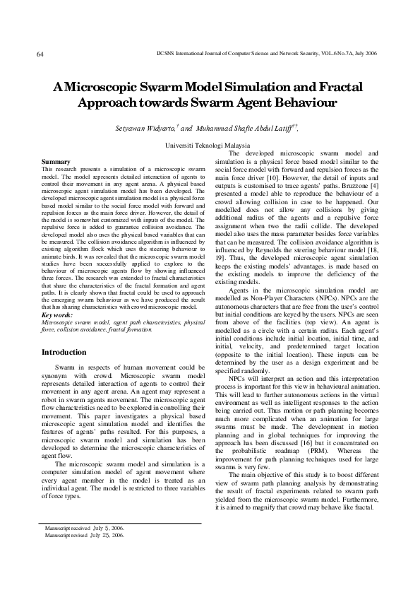 (PDF) A microscopic swarm model simulation and fractal approach towards ...
